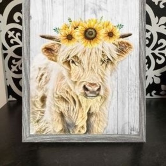 Accents | Framed 8x1 Sunflower Highland Cow Rustic Farmhouse Decor ...